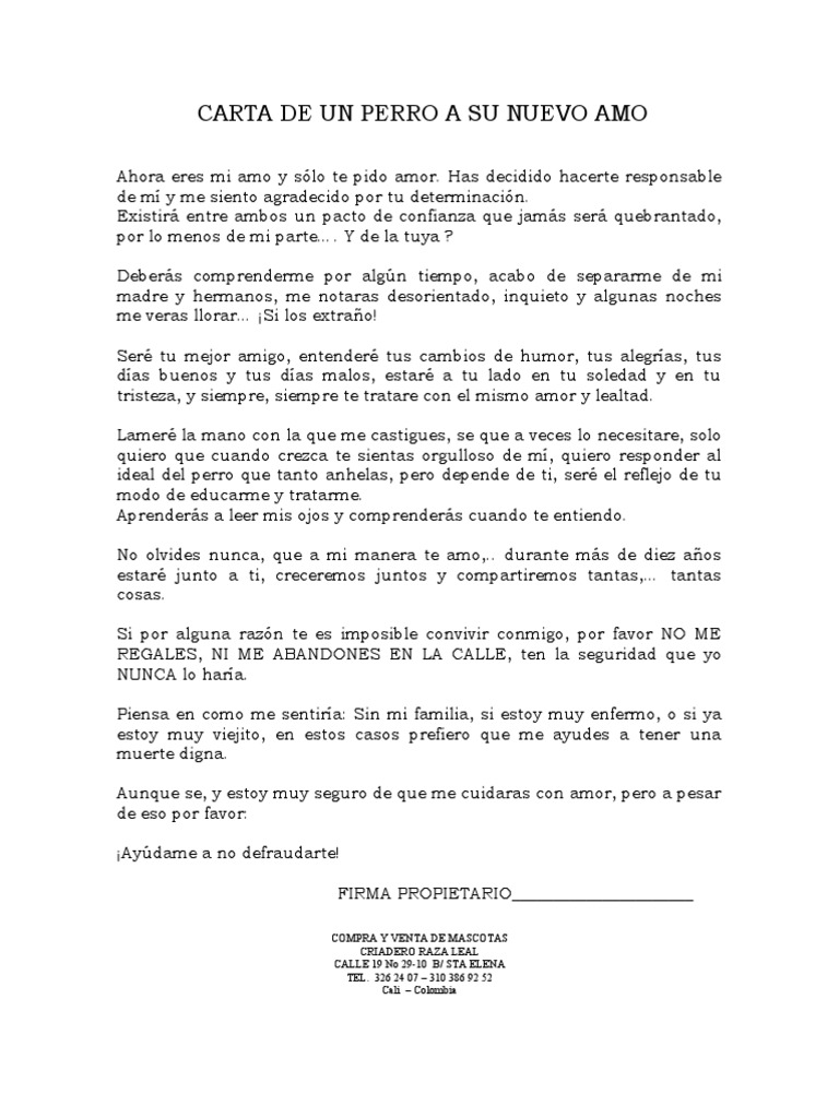 Carta de un perro a su nuevo amo | PDF