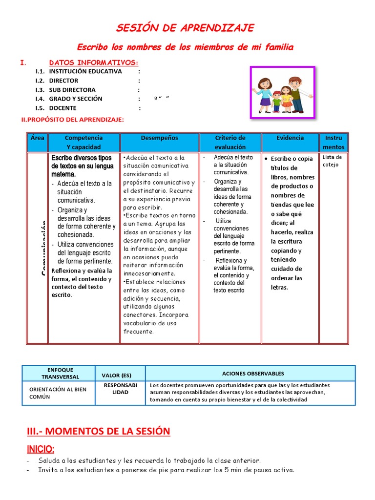 LUNES Escribo Los Nombres de Los Miembros de Mi Familia | PDF | Aprendizaje
