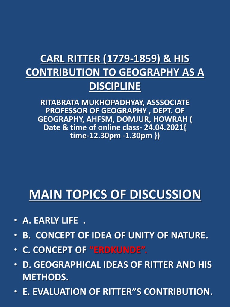 Carl Ritter (1779-1859) & His Contribution | PDF