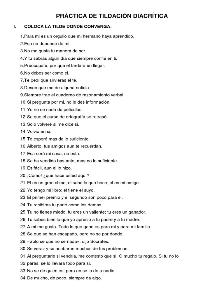 Práctica de Tilde Diacrítica | PDF