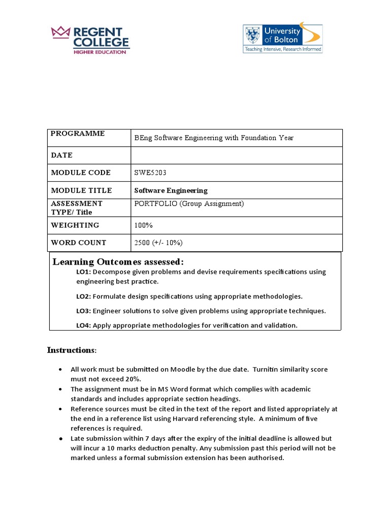 SWE5203 Software Engineering Assignment (Portfolio) | PDF