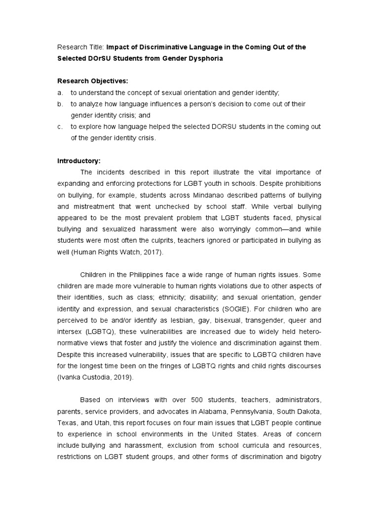 Research Topic | PDF | LGBTQIA+ Studies | Lgbt