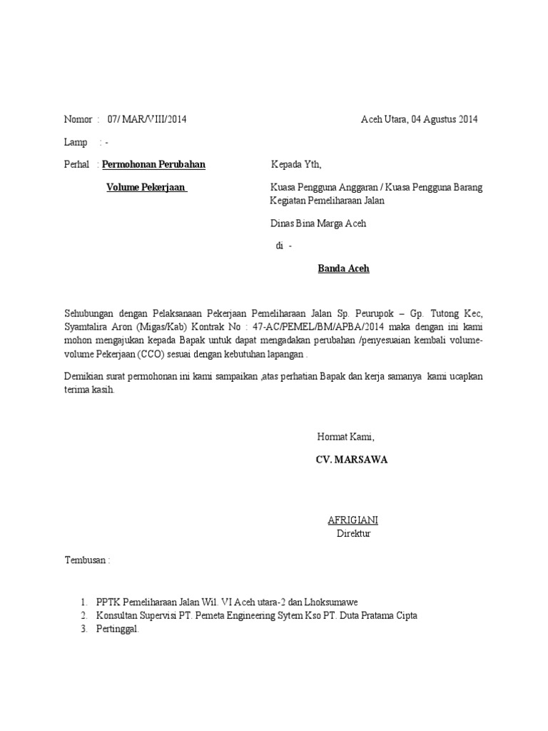 Surat Permohonan Kontraktor | PDF