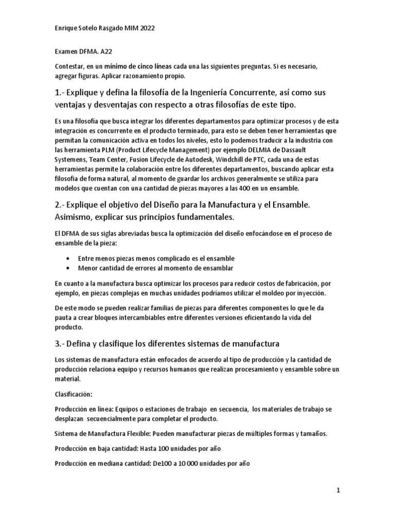 Examen DFMA 2022 Enrique Sotelo Rasgado | PDF