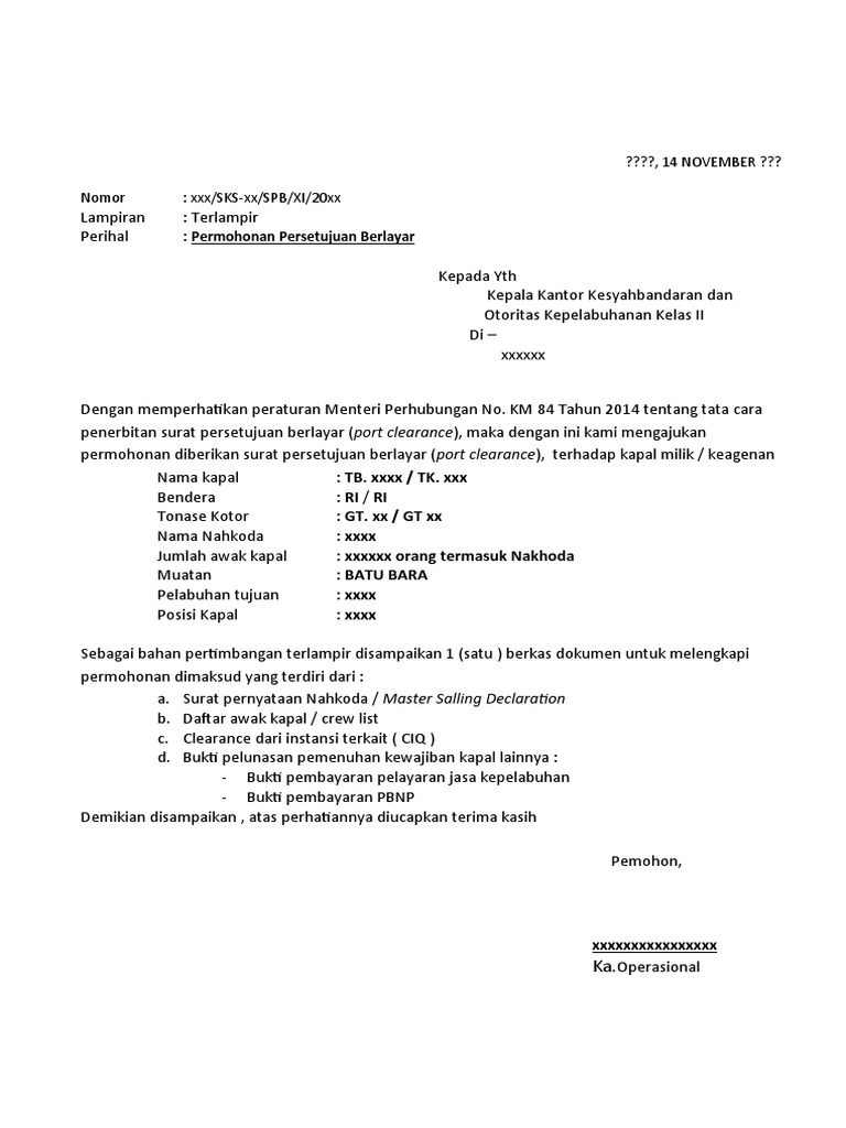 Contoh Surat Persetujuan Berlayar | PDF