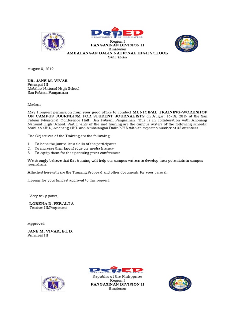 Letter To Conduct Training | PDF | Teachers | Teaching