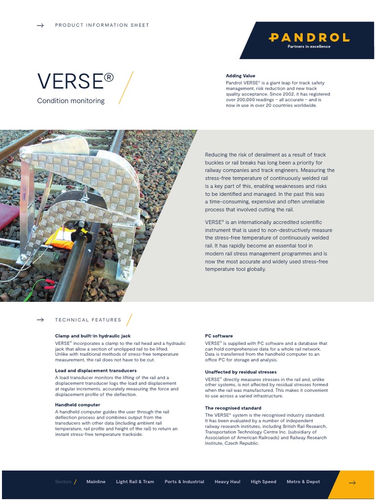 Verse Product Information Sheet EN | PDF | Rail Transport