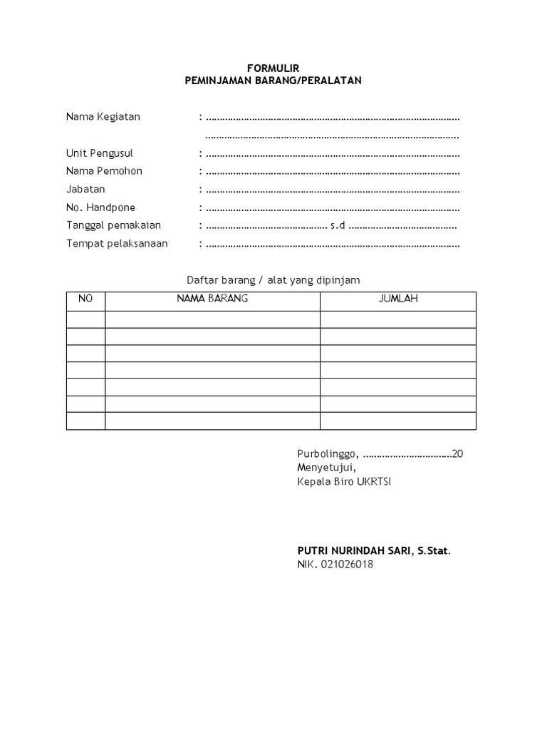 FORMULIR PEMINJAMAN BARANG | PDF