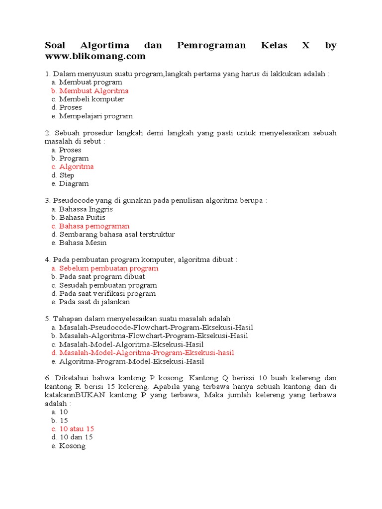 Soal Ulangan Algoritma & Pemrograman | PDF
