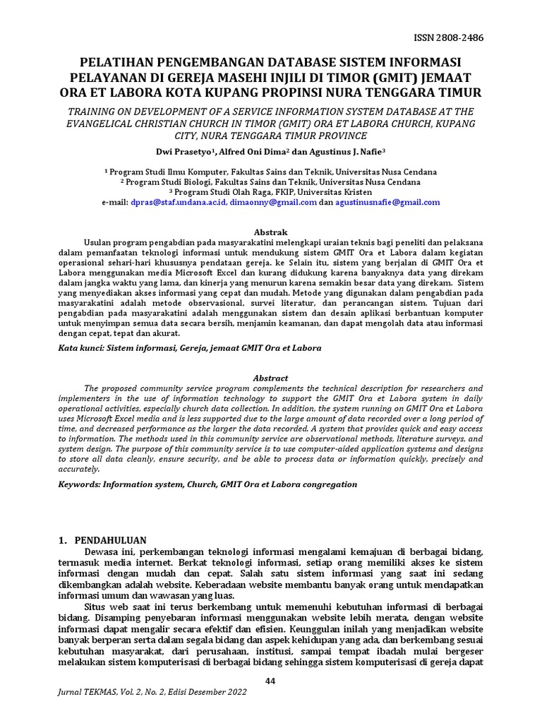 Pelatihan Pengembangan Database Sistem Informasi Pelayanan Di Gereja Masehi Injili Di Timor ...