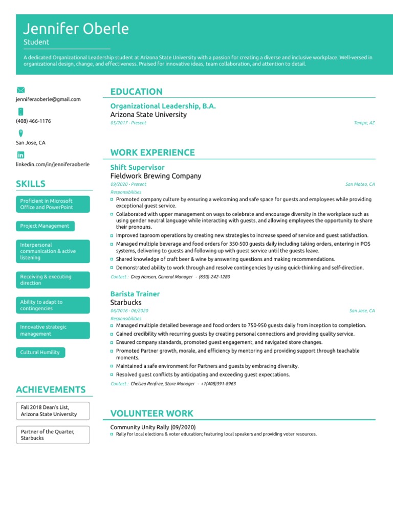 Jennifers Resume | PDF | Leadership | Arizona State University