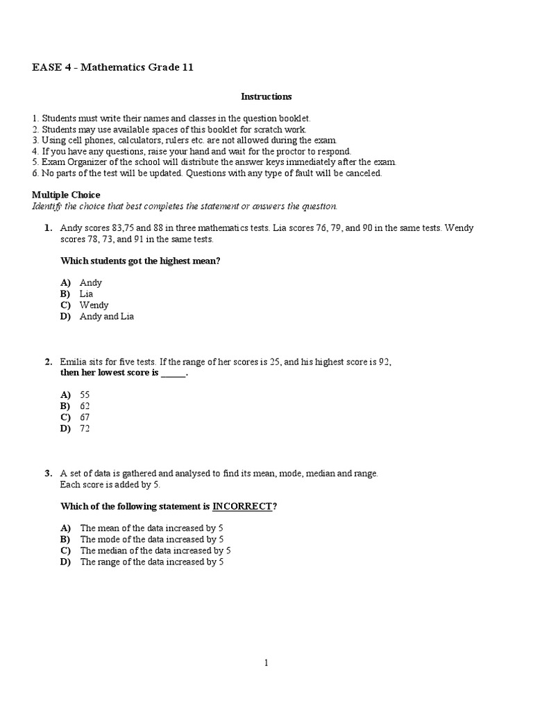 Mathematics Grade 11 | PDF | Median | Mean