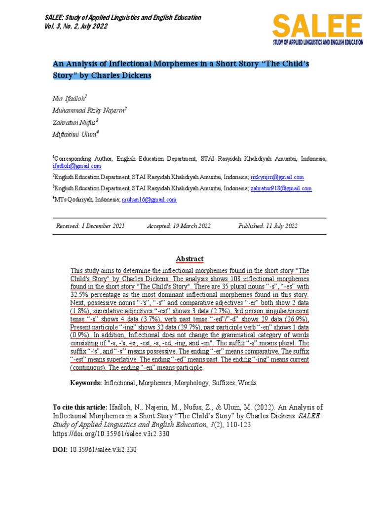 An Analysis of Inflectional Morphemes in b5d7f136 | PDF | Morphology ...