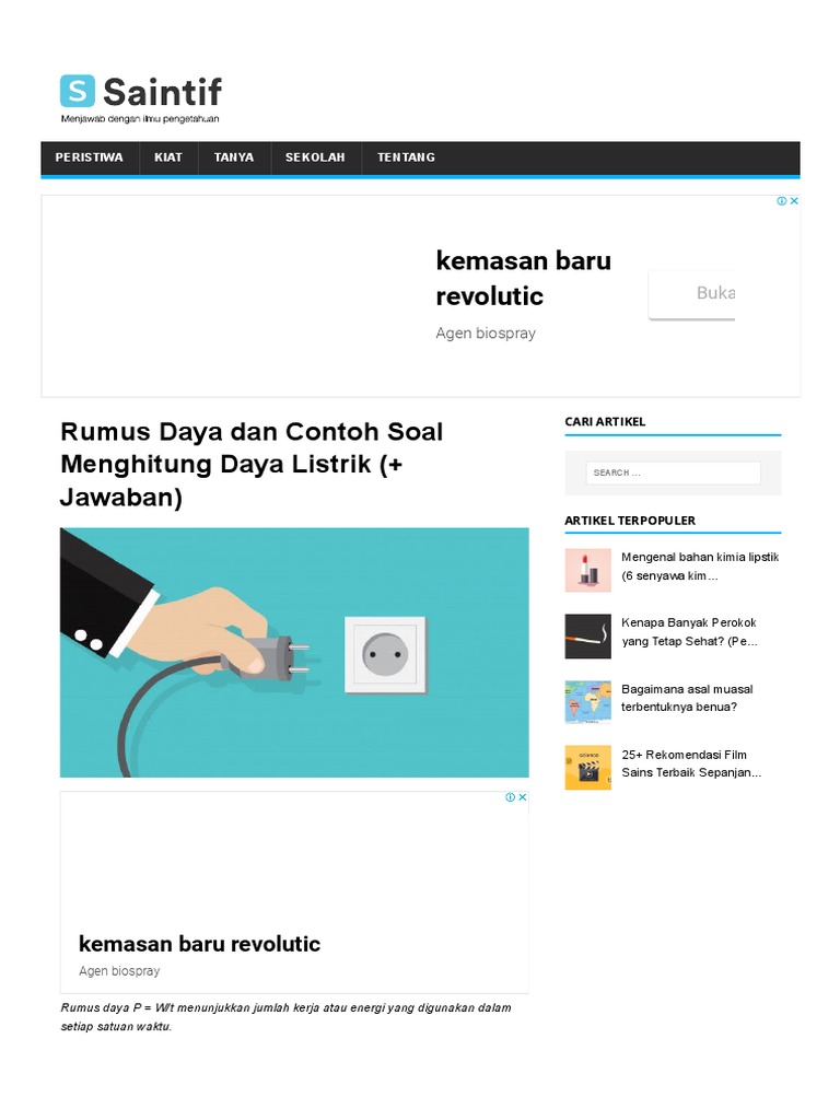 Rumus Daya Dan Contoh Soal Menghitung Daya Listrik (+ Jawaban) | PDF