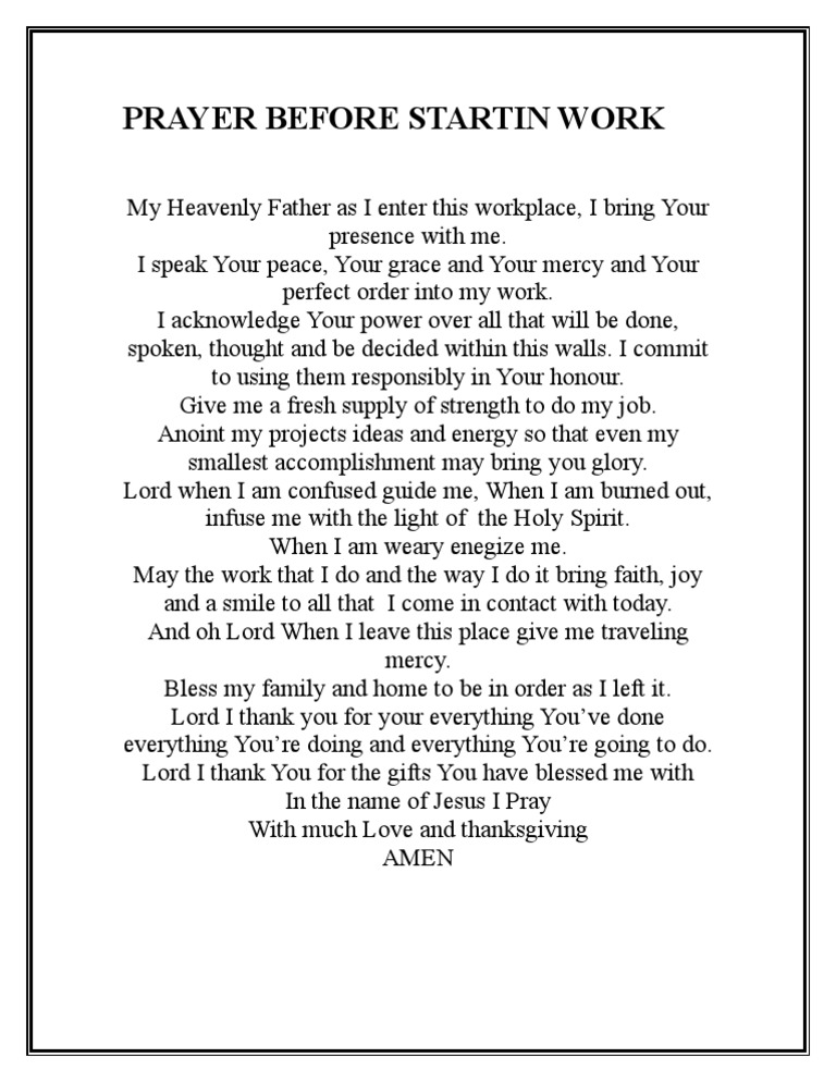 Prayer Before Startin Work