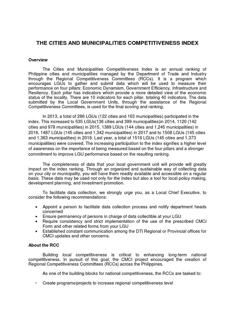 Philippine Competitiveness Index Guide | PDF | Economies