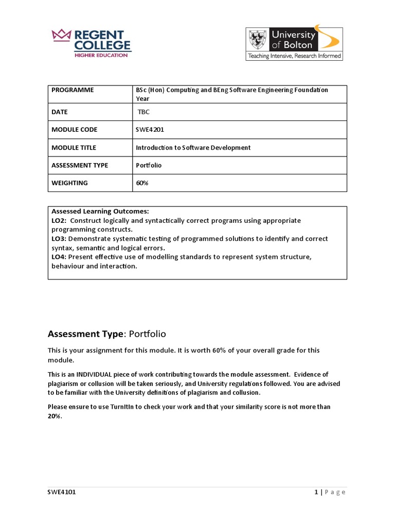 Swe4201 Assignment Pdf Programming Computer Program