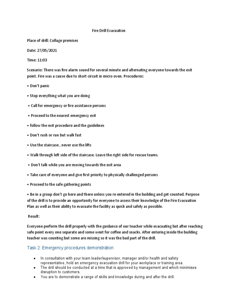 Fire Evacuation Drill Procedures | PDF | Emergency Evacuation ...