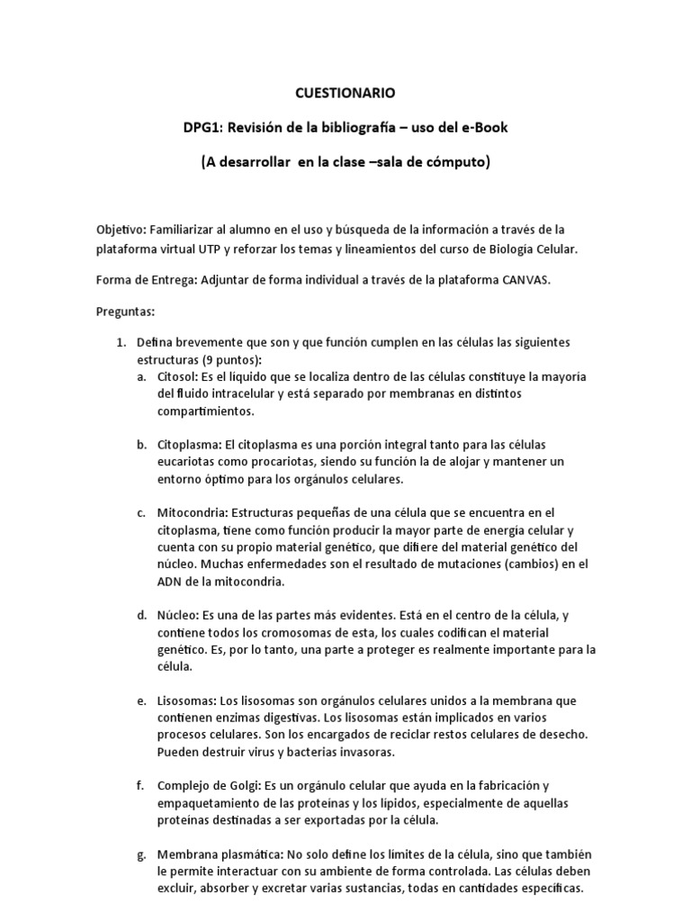 DPG 1 Biología Celular-1 | PDF | Biología Celular) | Citoplasma