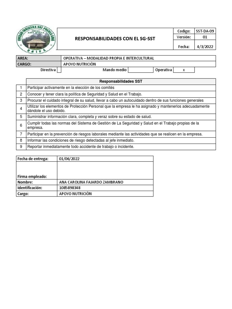 Responsabilidades Con El STT - Personal Mpi | PDF | Las condiciones de trabajo | Business