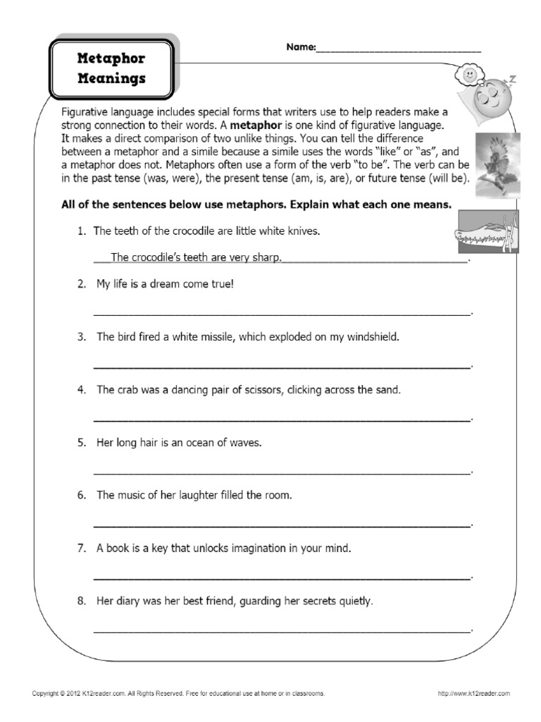 Worksheet - Metaphor Meanings | PDF