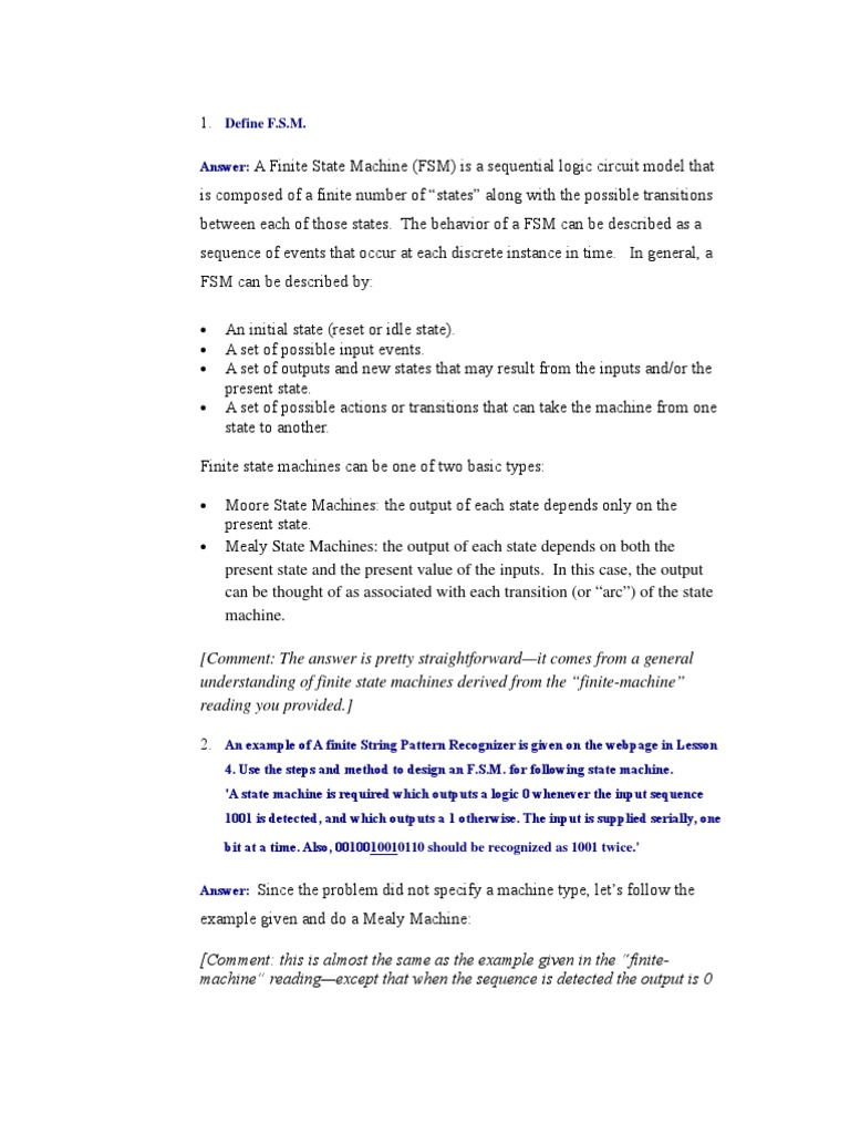 FSM Answers | PDF | Models Of Computation | Digital Electronics