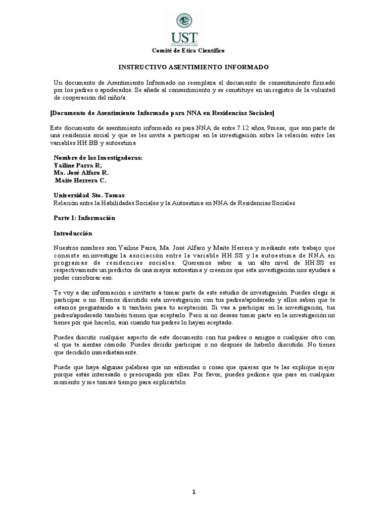 Instructivo Asentimiento para NNA UST | PDF