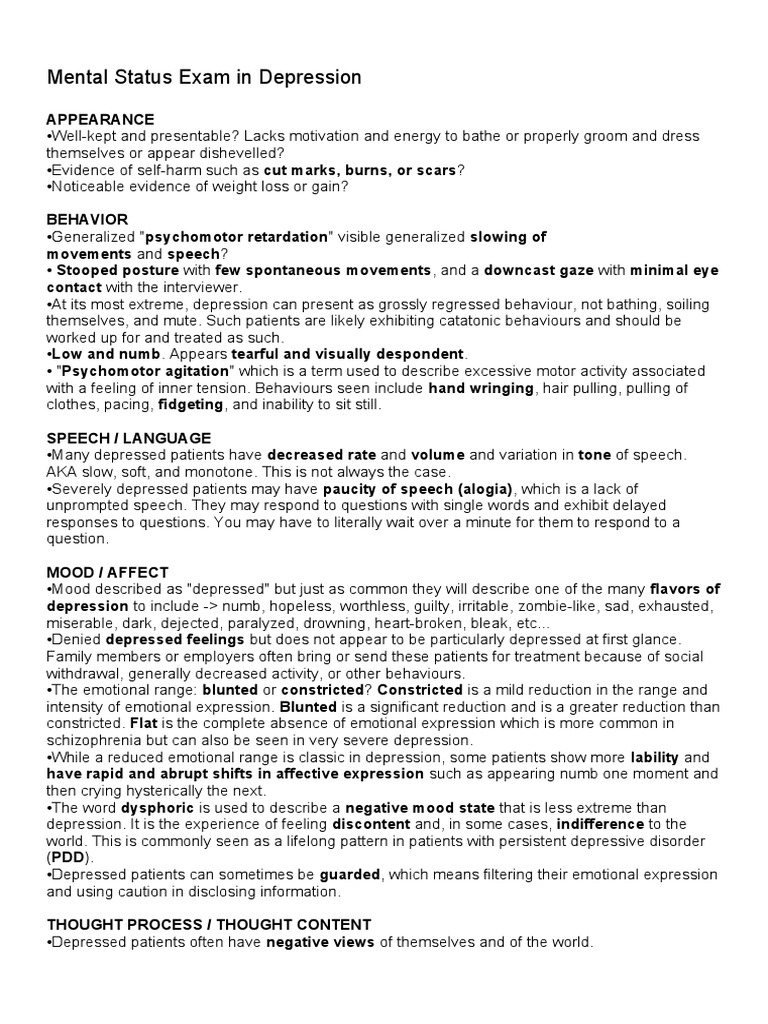 Mental Status Exam in Depression | Download Free PDF | Major Depressive ...