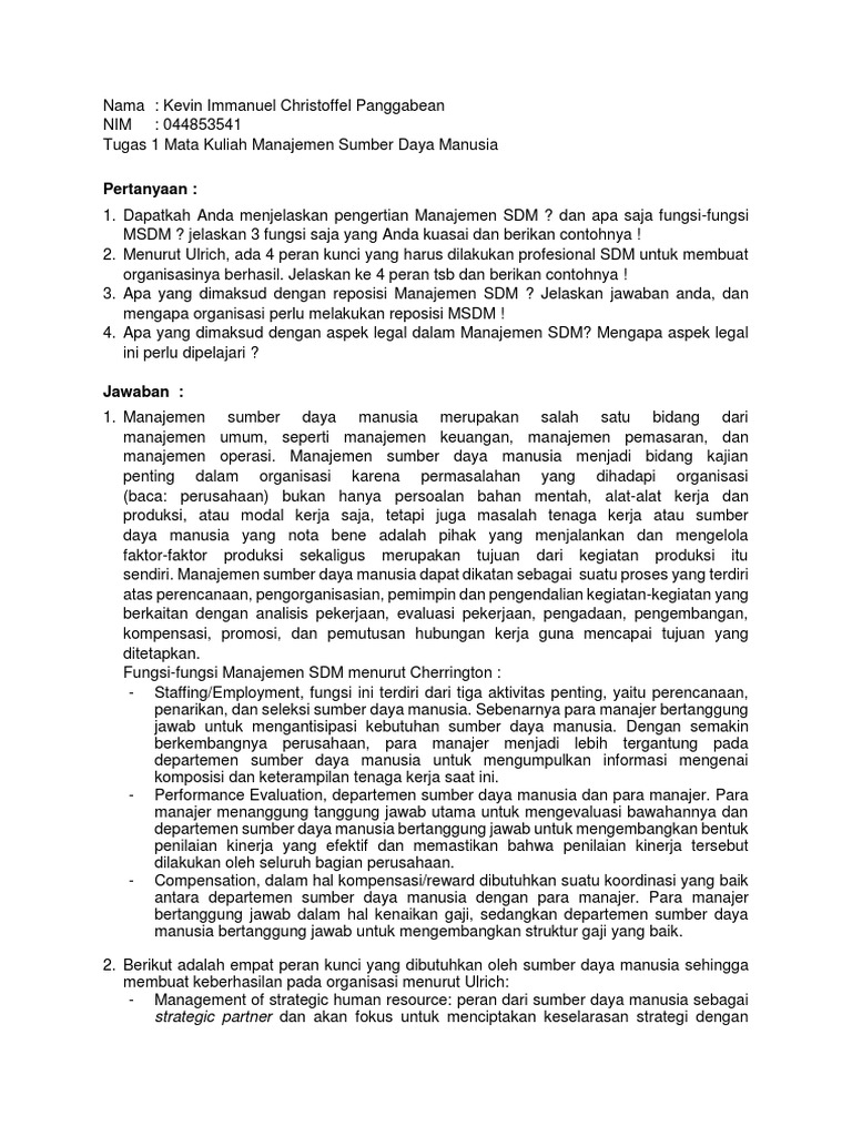 Tugas 1 Manajemen Sumber Daya Manusia | PDF
