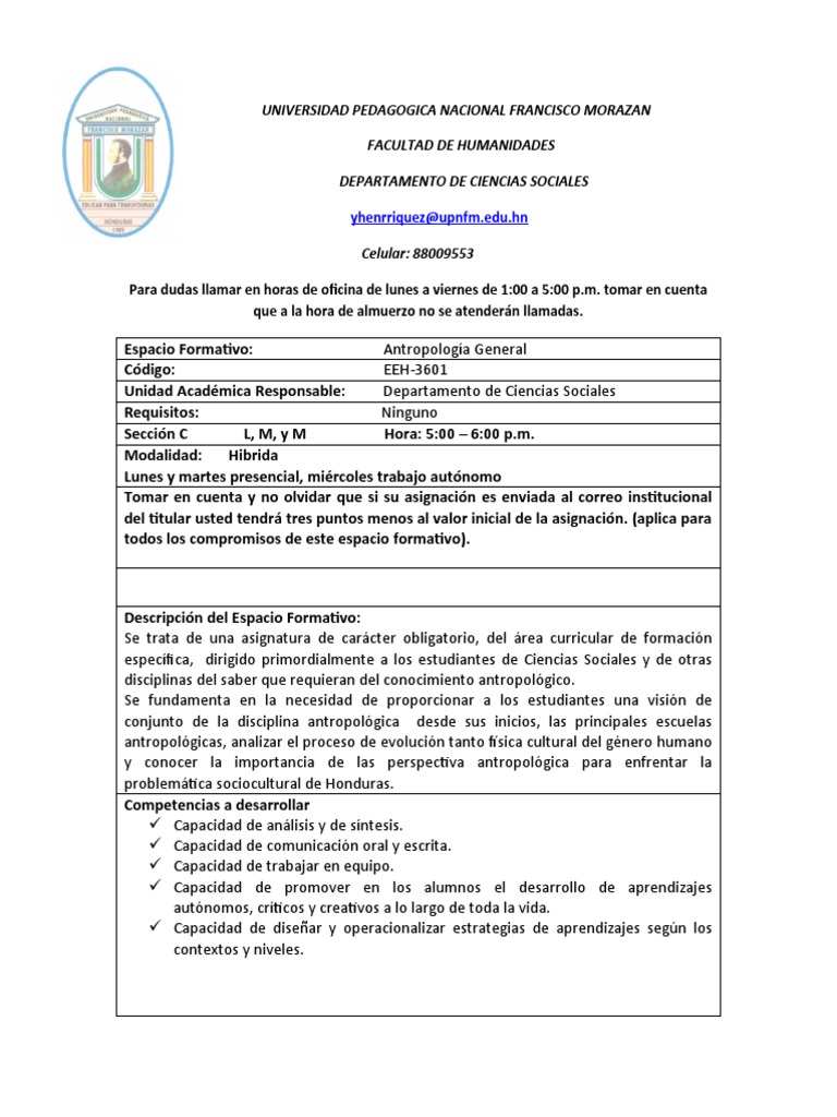 Sílabo Del Espacio Formativo | PDF | Antropología | Honduras