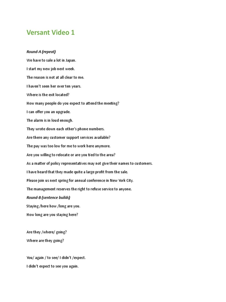 Versant Video 1: Round-A (Repeat) | PDF