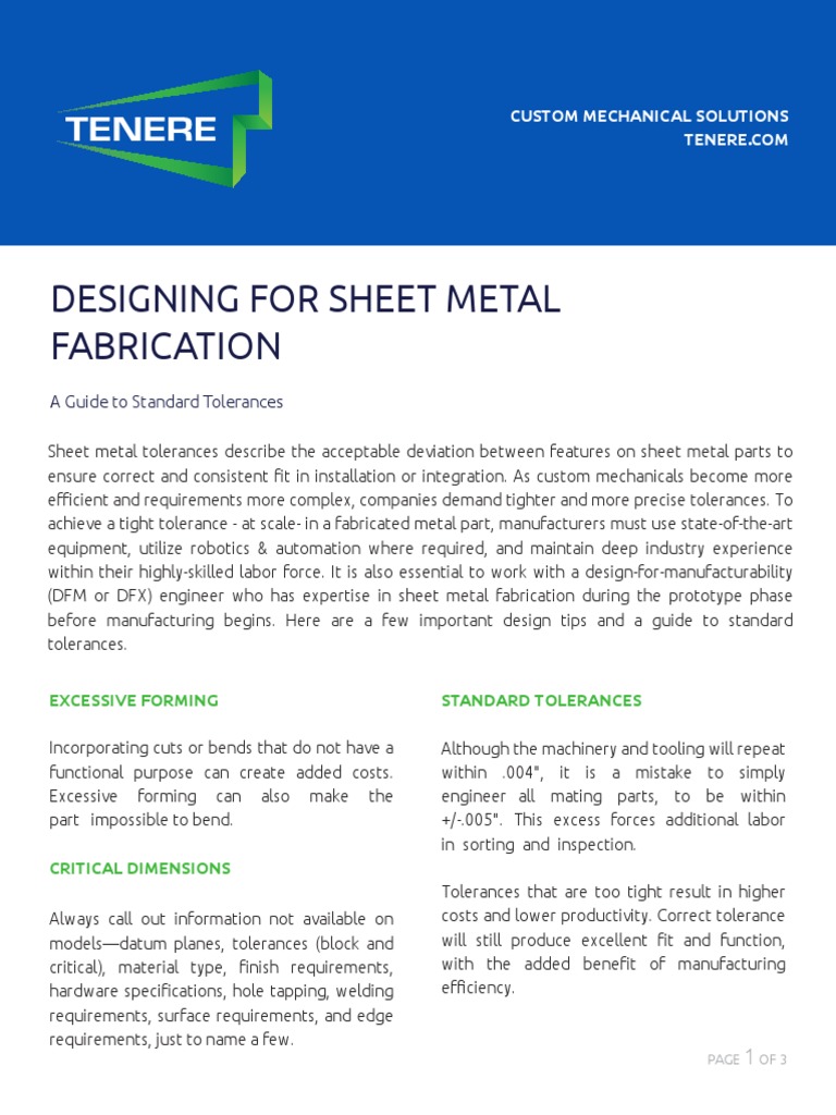 Sheet Metal Fabrication Standard Tolerances | PDF