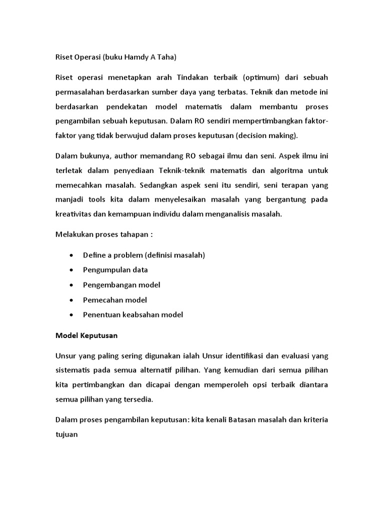 Pengantar Riset Operasi dan Model Matematis | PDF