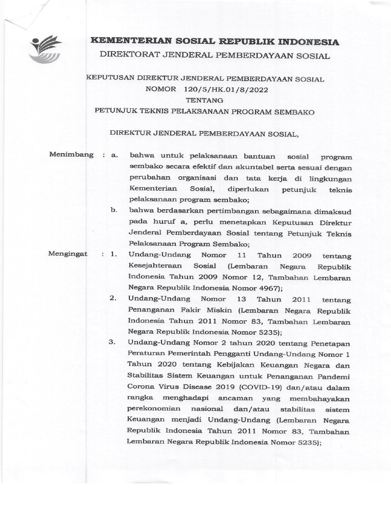 Juknis Bansos 2022 | PDF