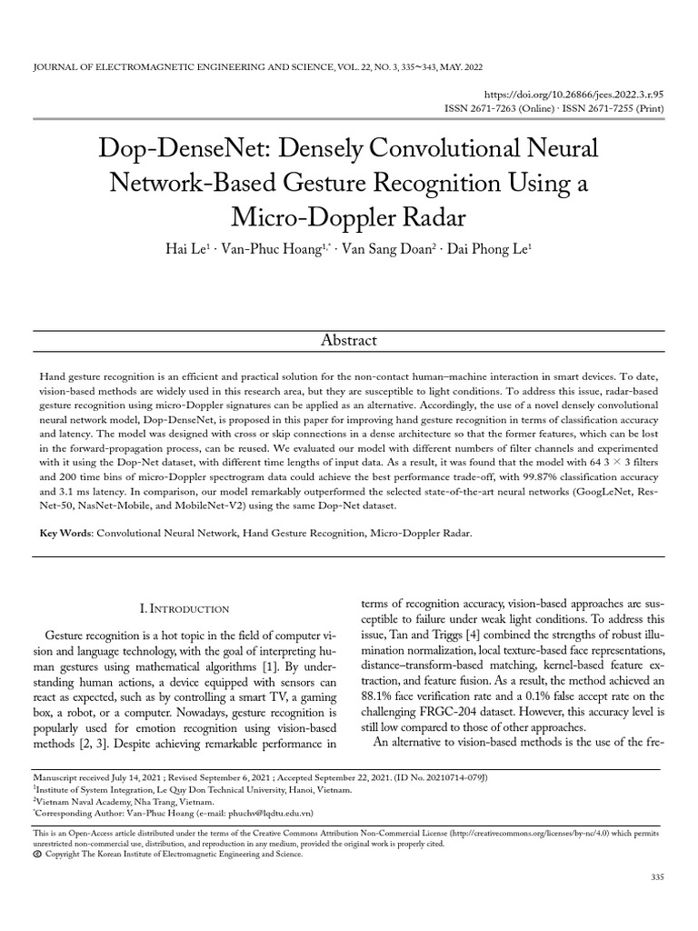 Dop-DenseNet: Densely Convolutional Neural Network-Based Gesture Recognition Using a Micro ...