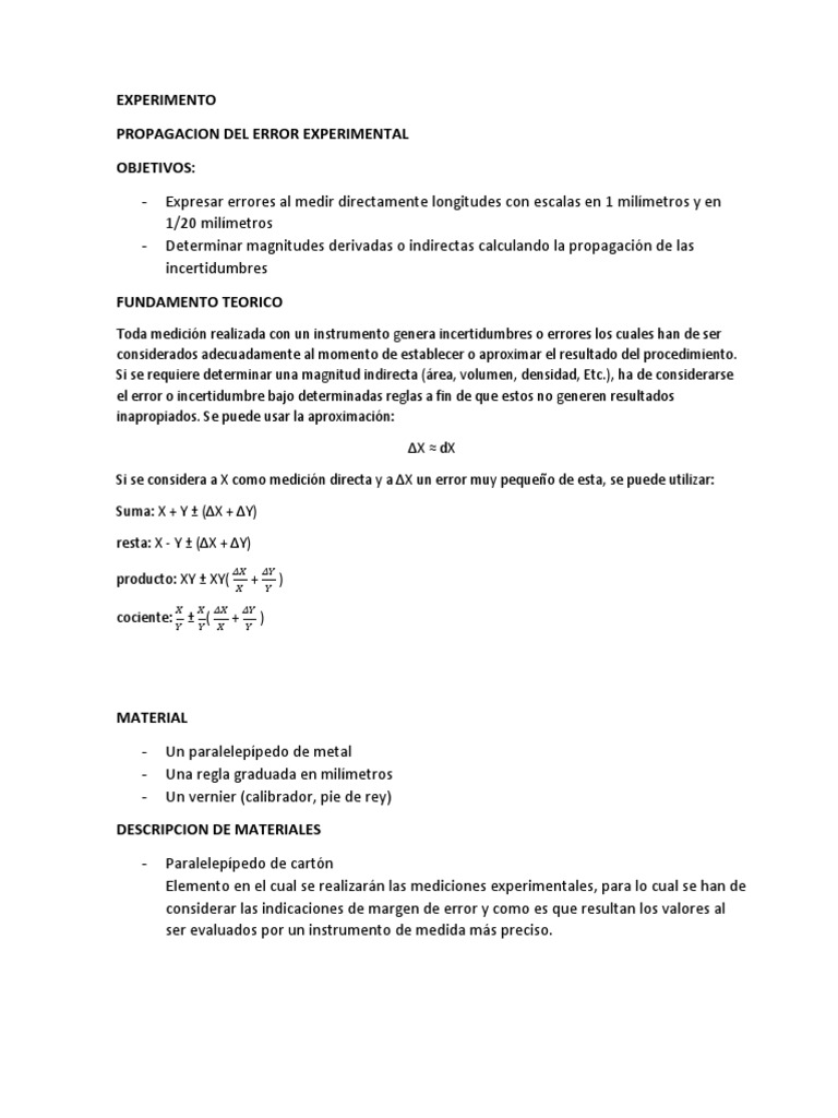 Informe de Experimento Propagacion de Error Experimental | PDF