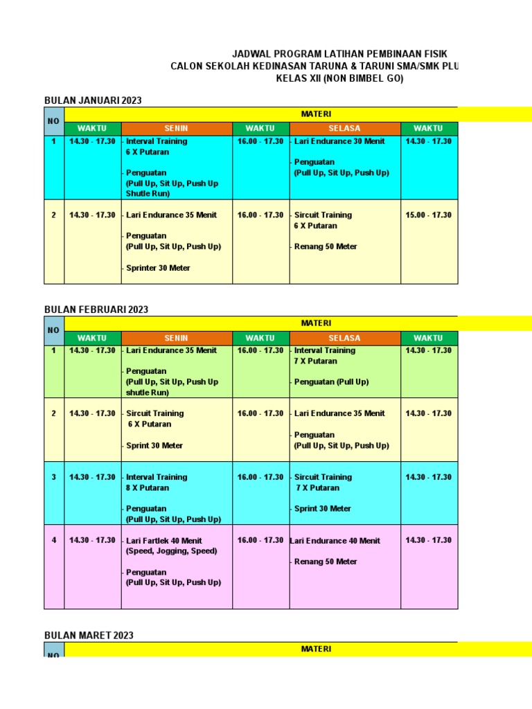 Jadwal Program Latihan Pembinaan Fisik Kls Non Bimbel | PDF | Hobbies ...