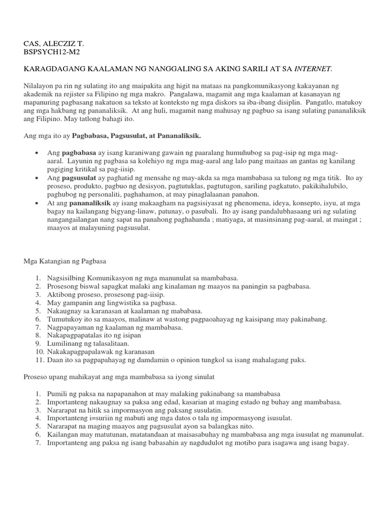 CAS, ALECZIZ T_PANANALIKSIK PATUNGKOL SA PAGBASA AT PAGSULAT | PDF