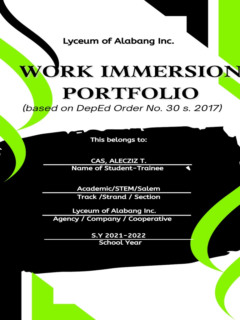 WORK IMMERSION PORTFOLIO Based On DepEd-3-CAS | PDF