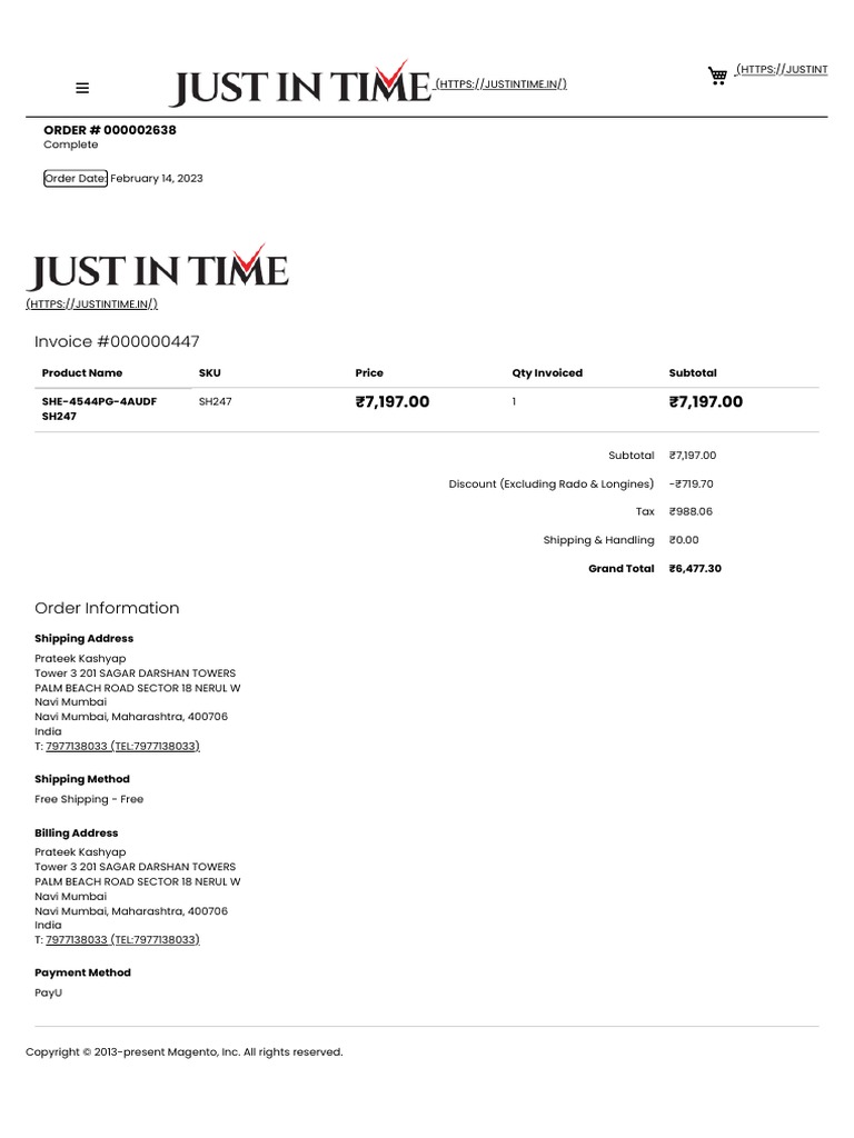 Casio Just in Time Invoice# 000002638 | PDF