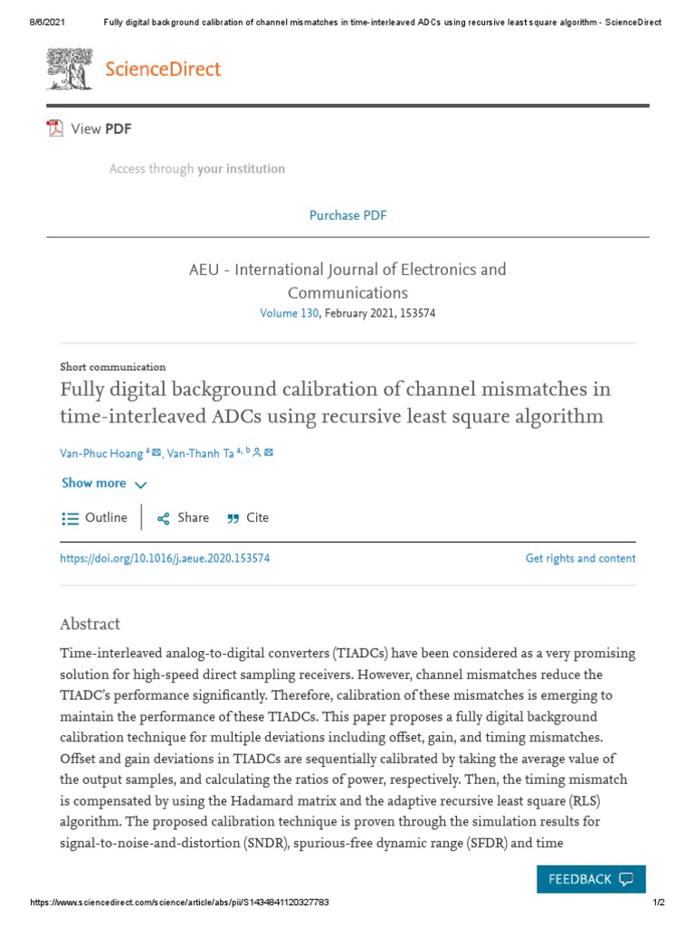 Fully Digital Background Calibration of Channel Mismatches in Time-Interleaved ADCs Using ...