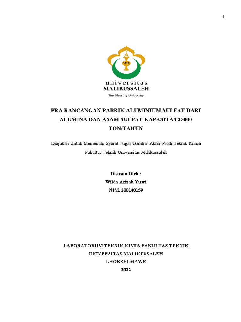 Pra Rancangan Pabrik Aluminium Sulfat Dari | PDF