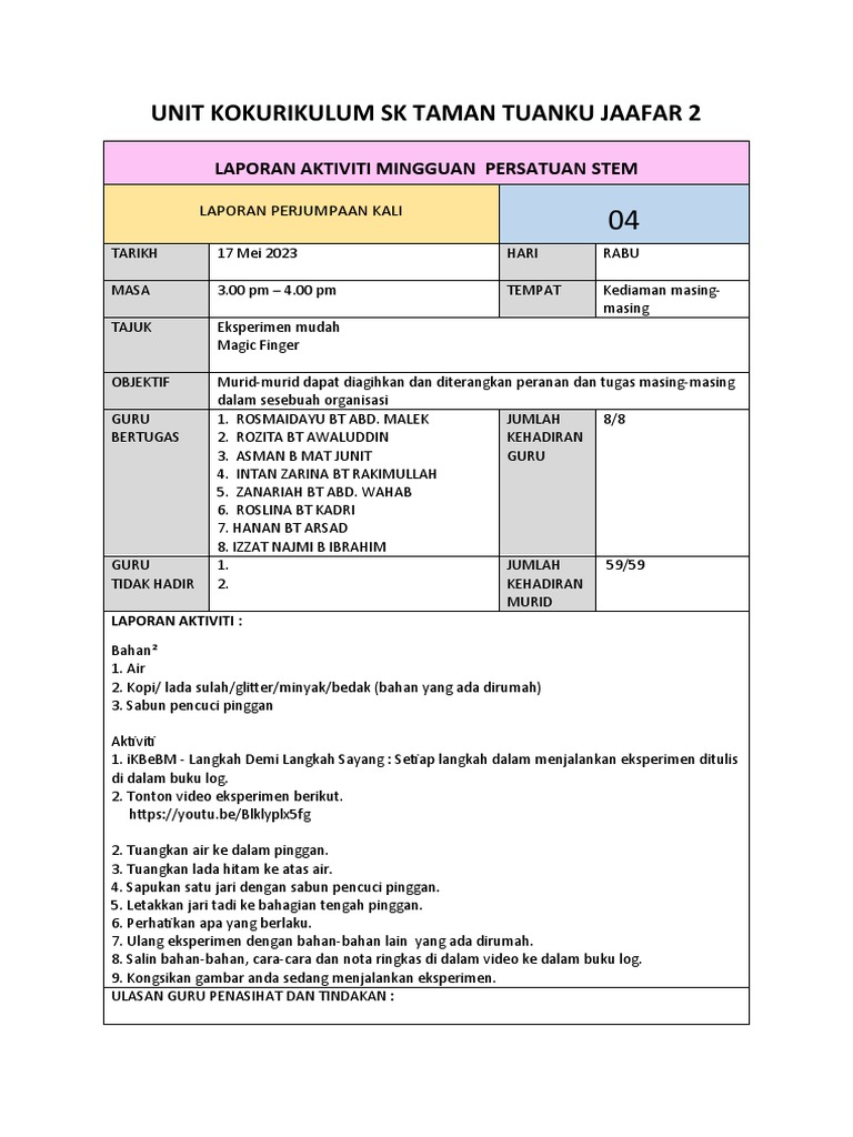 Aktiviti STEM SK Taman Tuanku Jaafar 2 | PDF