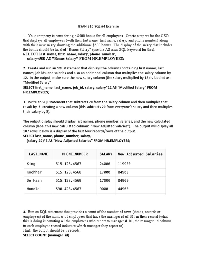 Sql Assignment 4 Yejikim Download Free Pdf Salary Data Management