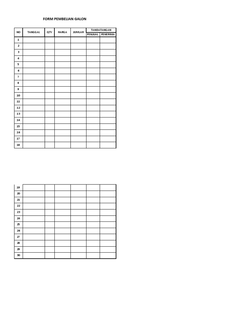 Form Pembelian Galon | PDF