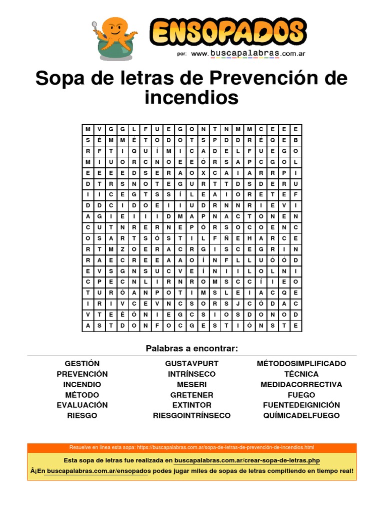 Sopa de Letras de Prevención de Incendios | PDF