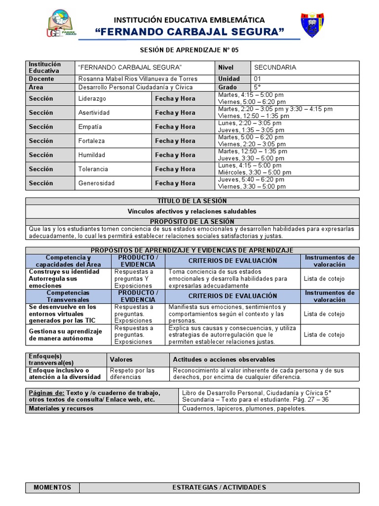 Sesion 05 - Vinculos Afectivos y Relaciones Saludables | PDF