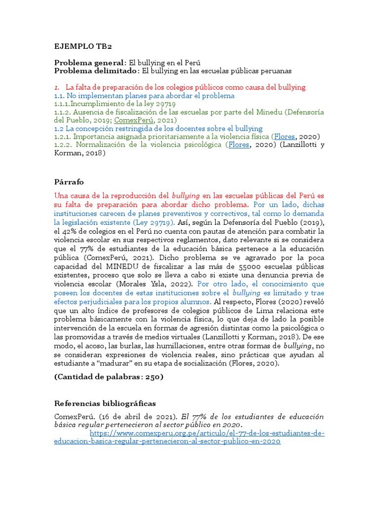 Ejemplos de TB2 Esquema y Párrafo | PDF | Violencia | Perú Ejemplos de TB2 Esquema y Párrafo | PDF | Violencia | Perú