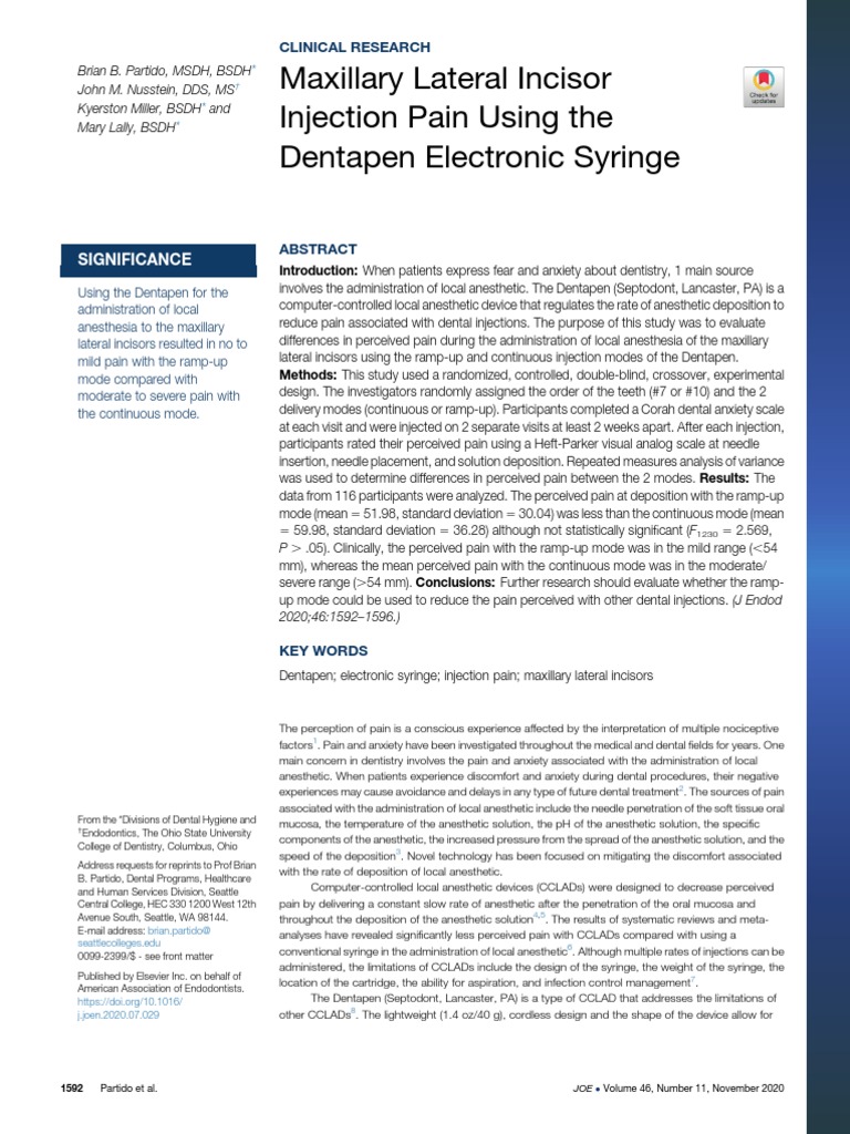 Maxillary Lateral Incisor Injection Pain Using The Dentapen Electronic ...