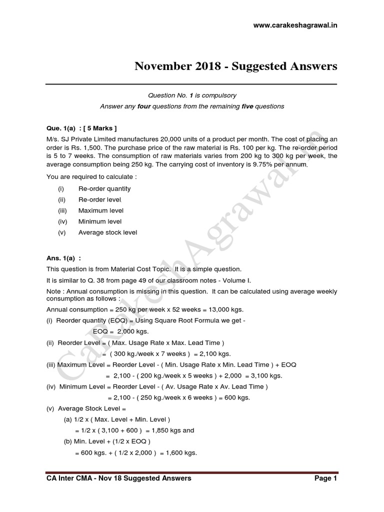 Nov. 2018 - Suggested Answer (Revised) | PDF